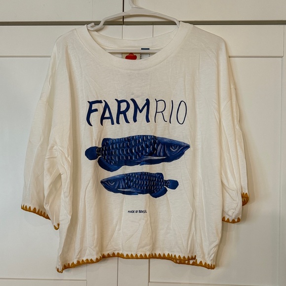 FARM Rio | Tops | Farm Rio White Top With Blue Fish Design | Poshmark
